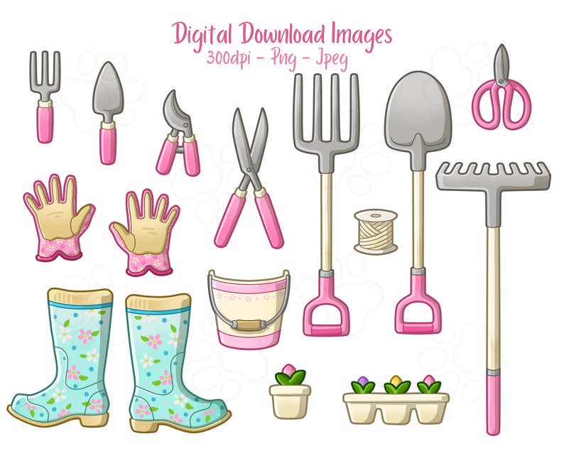 Pink Garden Tool Clipart – Gardening Illustrations (digital Download - Etsy