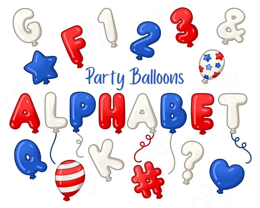 Alphabet Balloons - Red, White & Blue - Clip Art Images - Digital ...