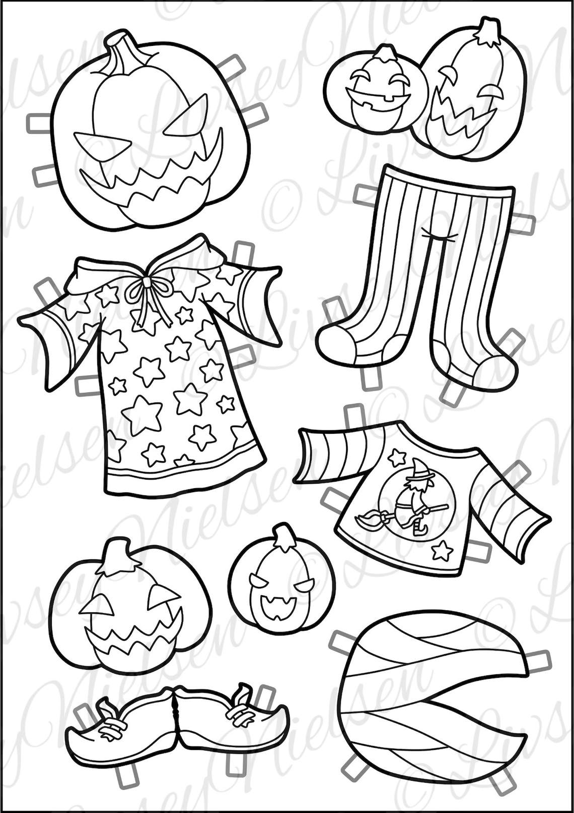 Spooky Costume Party - Paper Doll - Printable Download - B&W Colouring ...