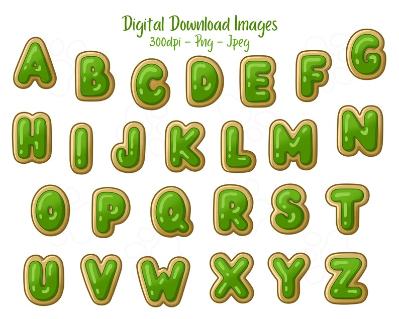 Sugar Cookie Alphabet - Green - Clip Art Images - Digital Download - Etsy
