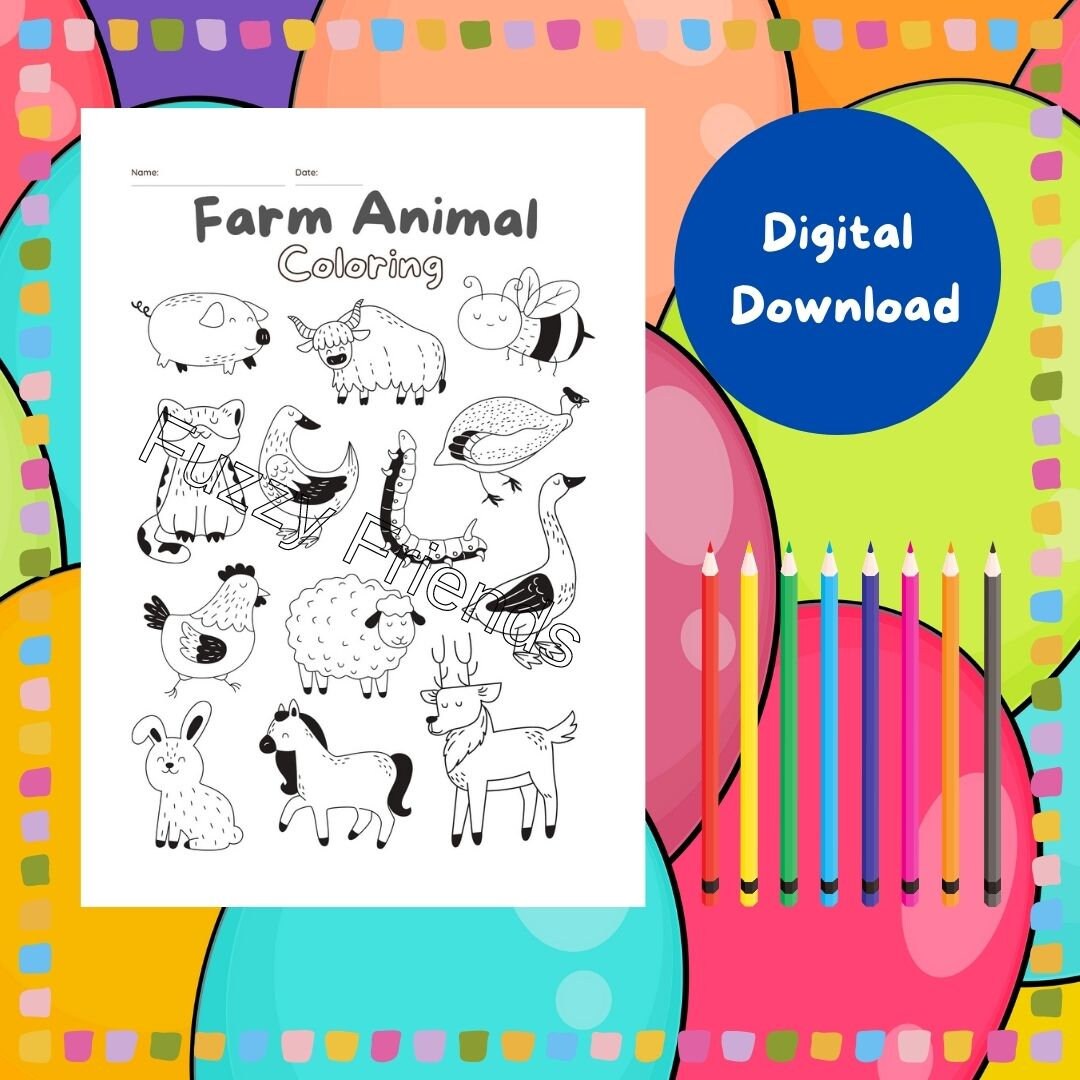 Farm Animals Colouring Sheet Farm Animals Colouring Page DIGITAL ...