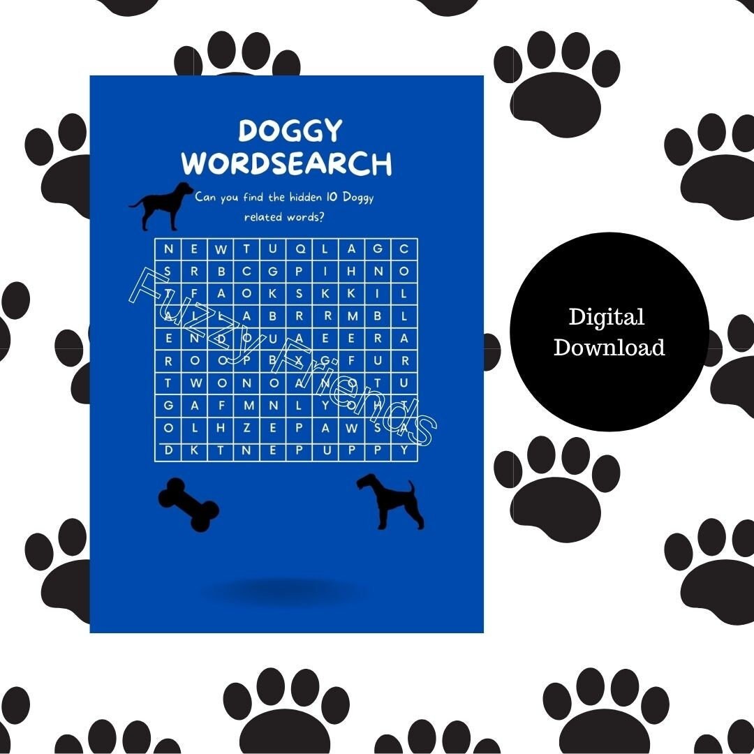 Dog Wordsearch Kids Puzzle Game DIGITAL DOWNLOAD Doggy Game Childrens ...