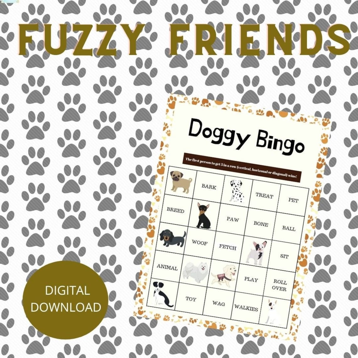 Bingo Fun Family Game Dog Bingo DIGITAL PRINT Doggy - Etsy
