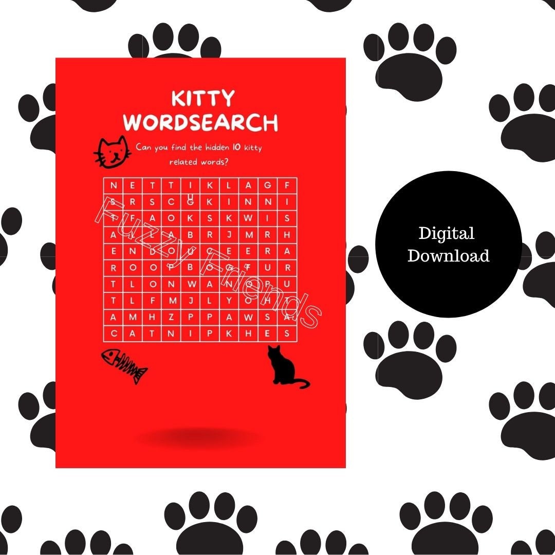 Cat Wordsearch Kids Game DIGITAL DOWNLOAD Cat Game Childrens Wordsearch ...