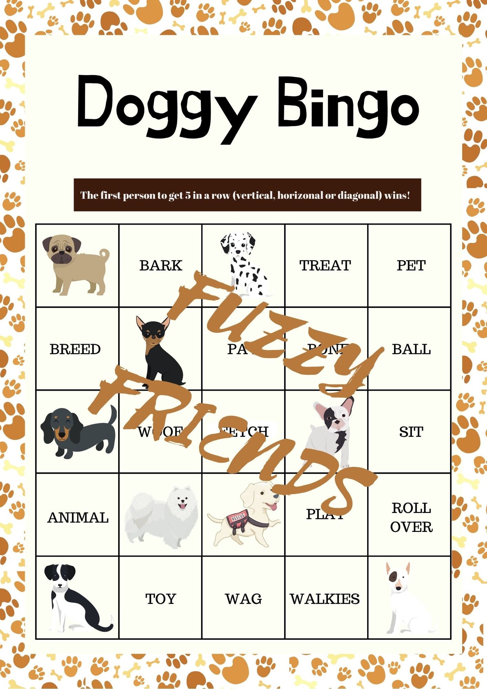 Bingo Fun Family Game Dog Bingo DIGITAL PRINT Doggy - Etsy