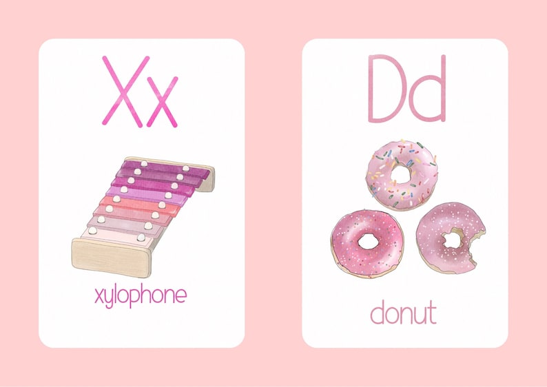 Printable Alphabet Cards/printable Abc Cards/pink Themed Cards/baby ...