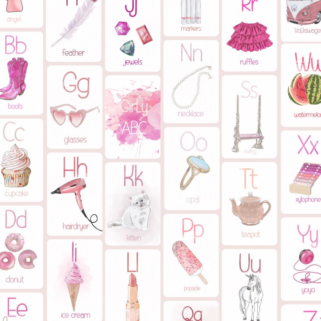 Little Girl Alphabet Flashcards/pink Theme/abc Cards/girl - Etsy