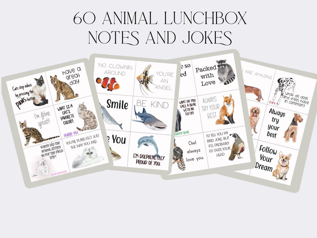 Printable Lunch Box Cards, Animal Lunch Box Cards, Joke Cards, Lunch ...