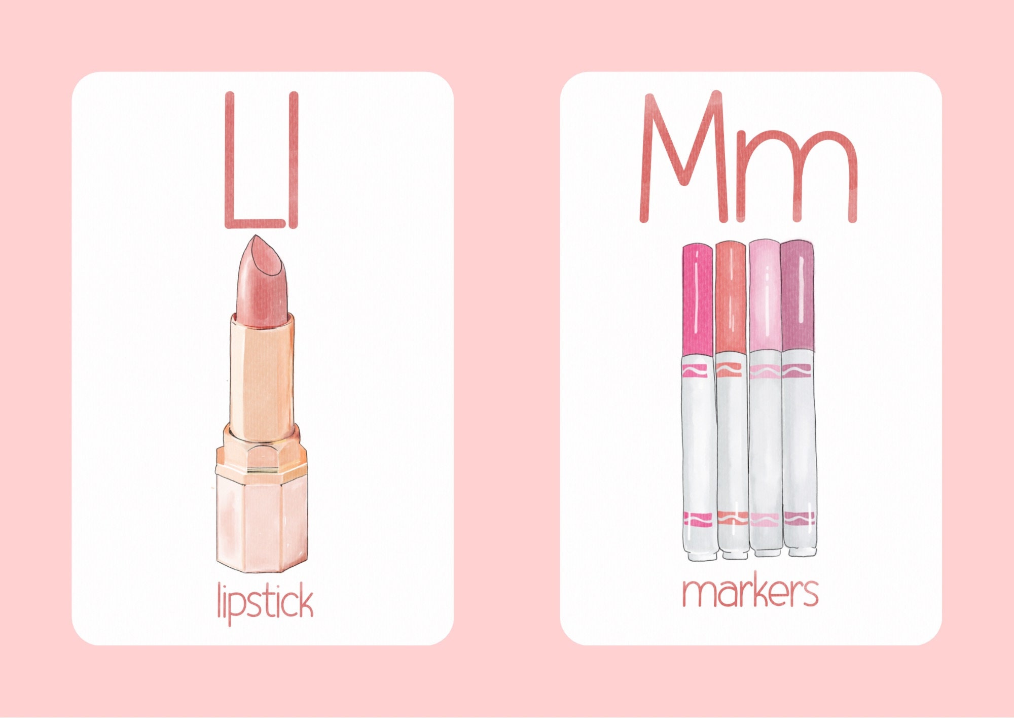 Printable Alphabet Cards/printable Abc Cards/pink Themed Cards/baby ...