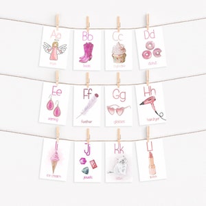 Little Girl Alphabet Flashcards/pink Theme/abc Cards/girl Gifts/girl ...