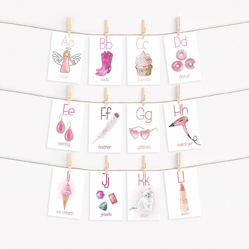 Little Girl Alphabet Flashcards/pink Theme/abc Cards/girl Gifts/girl ...