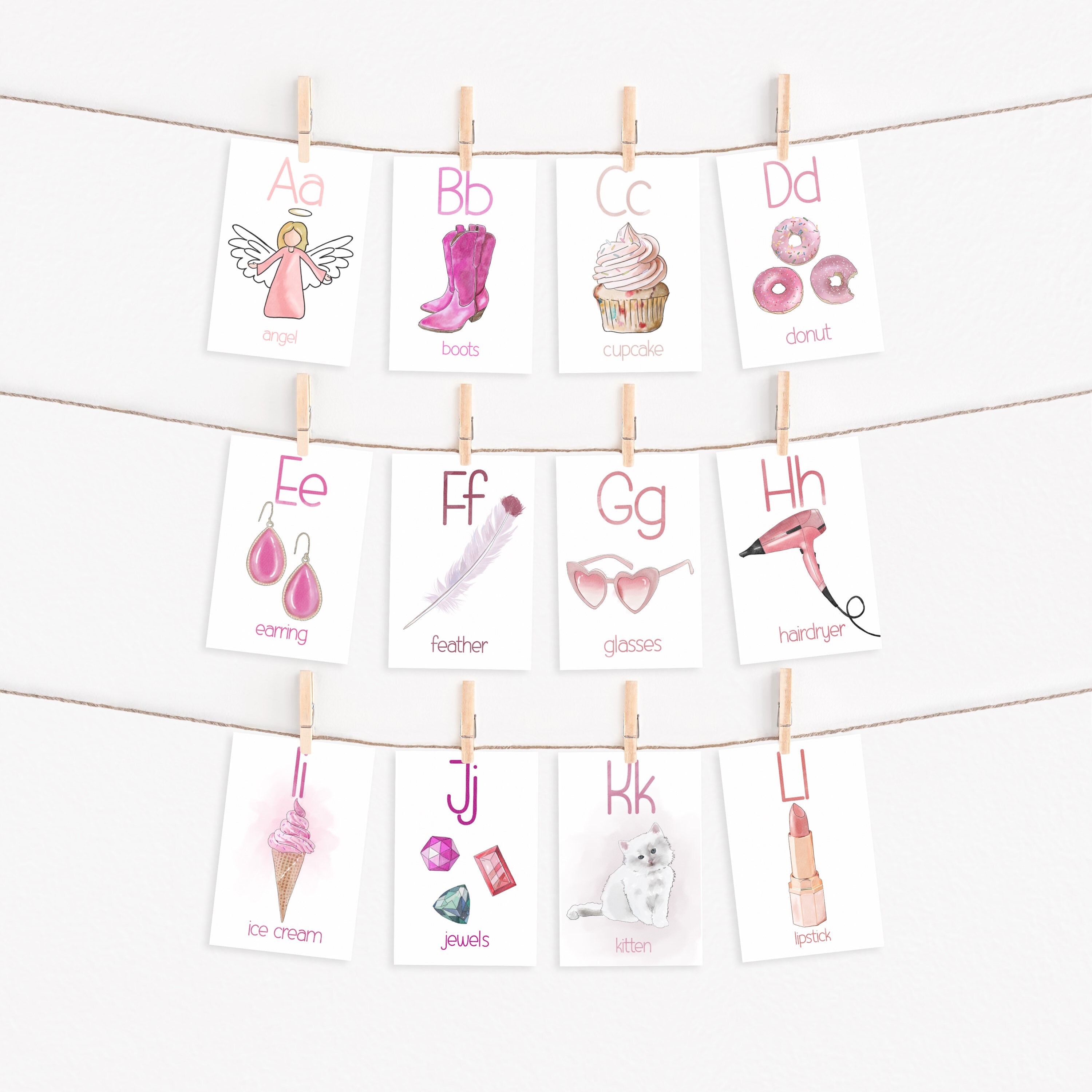 Little Girl Alphabet Flashcards/pink Theme/abc Cards/girl Gifts/girl ...