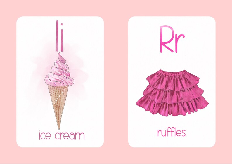 Little Girl Alphabet Flashcards/pink Theme/abc Cards/girl Gifts/girl ...