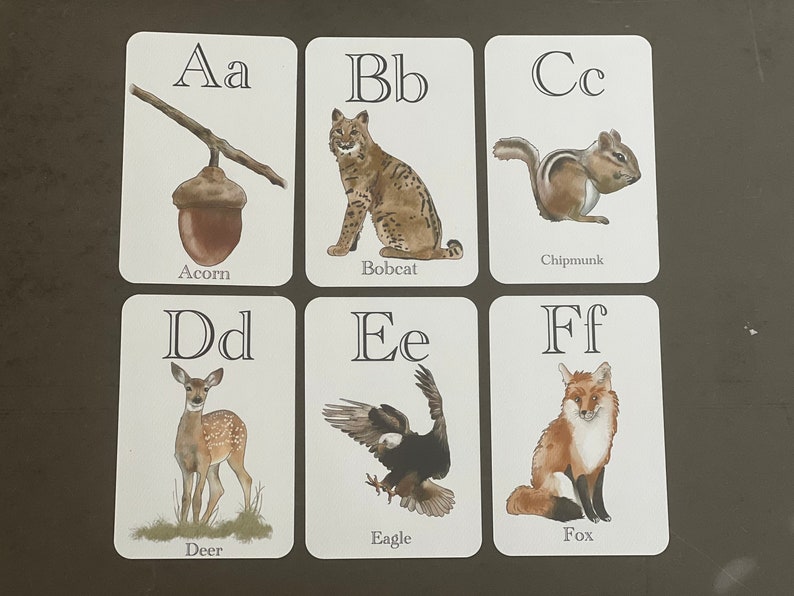 Forest Alphabet Flashcards, Forest Theme, Baby Shower Gifts, Learning ...