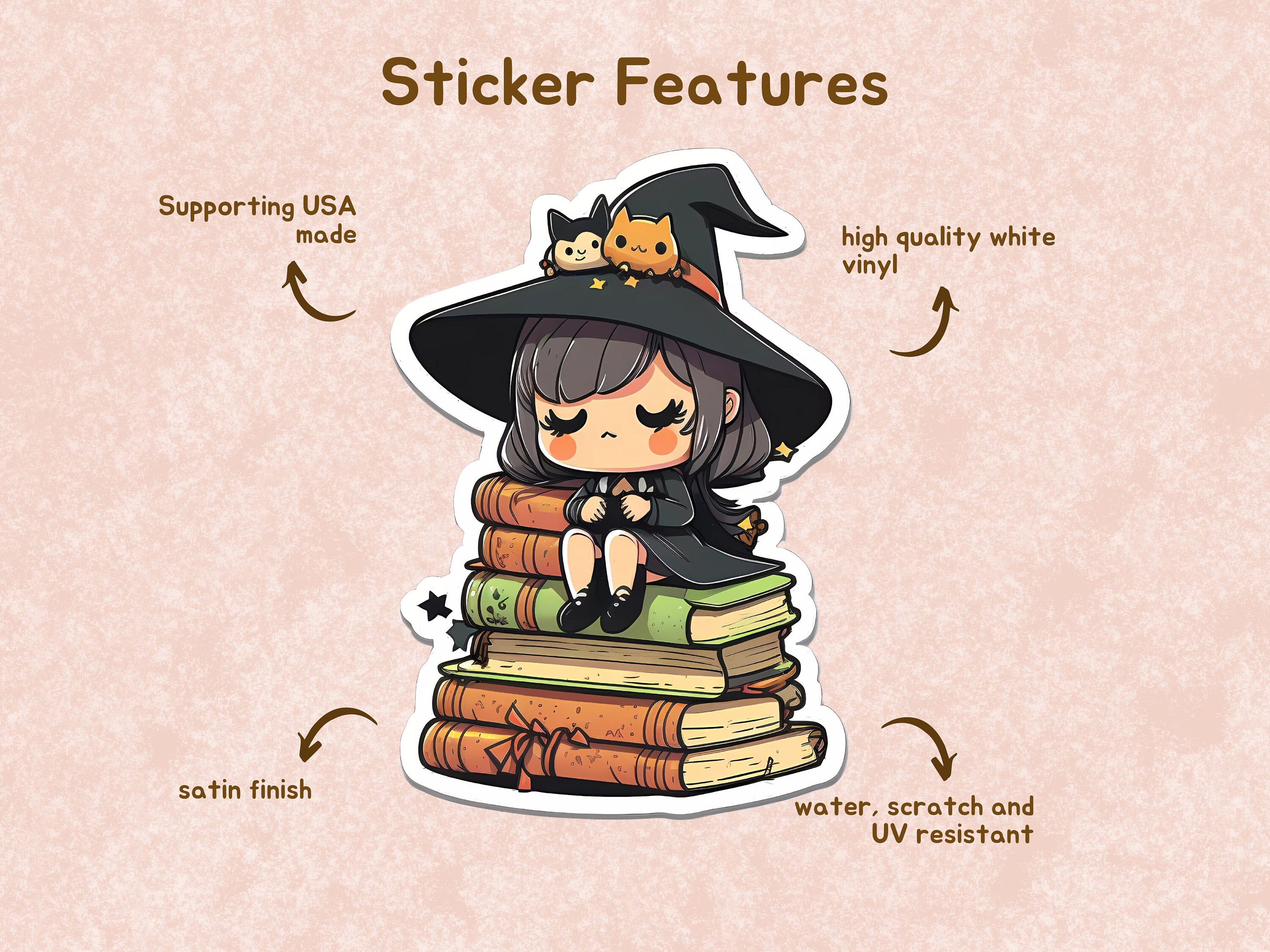 Cute Witchy Witch Girl Sticker Waterproof Vinyl for Water Bottles ...