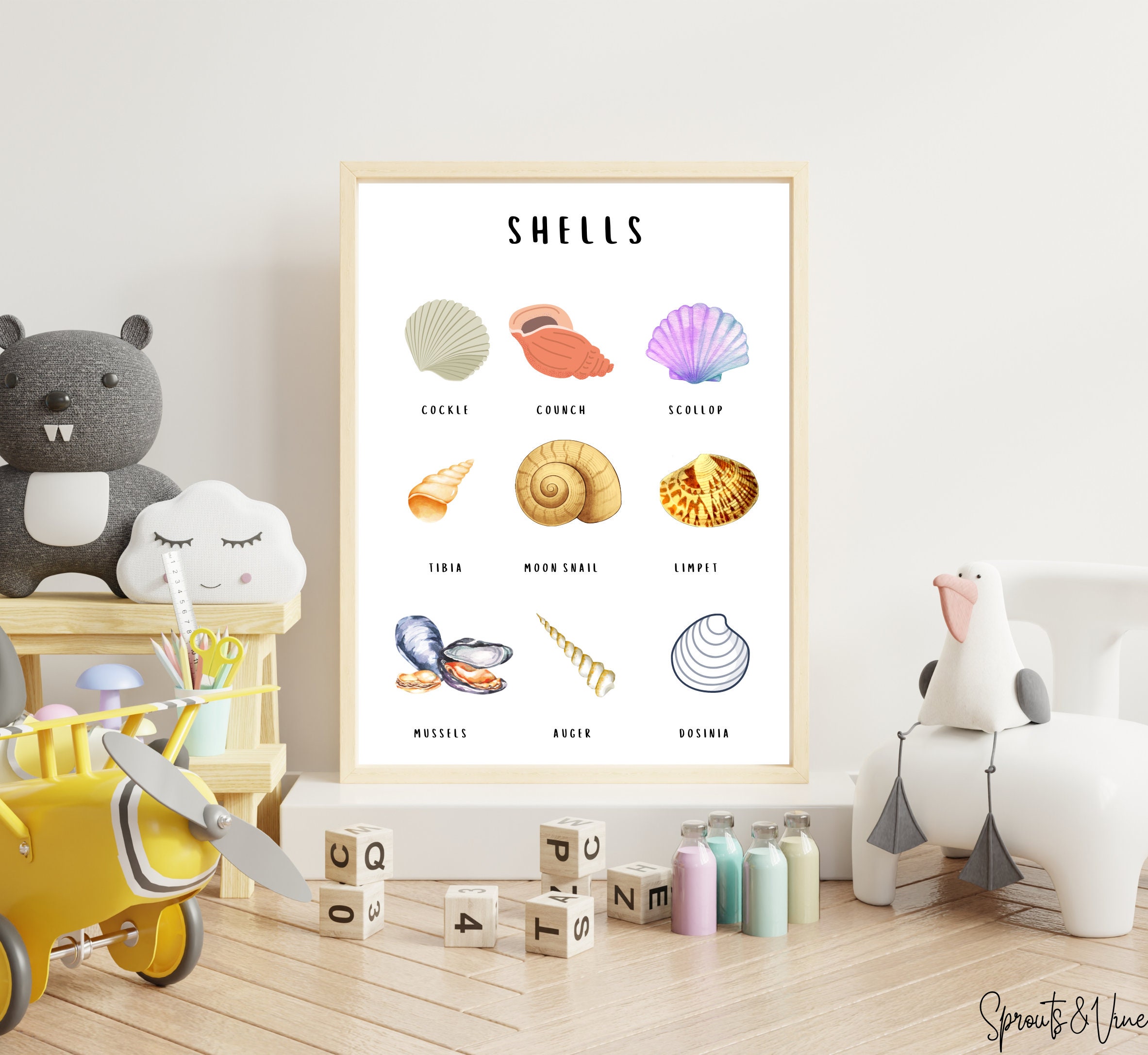 Seashells Montessori Poster, Summer Educational Poster, Beach Printable ...
