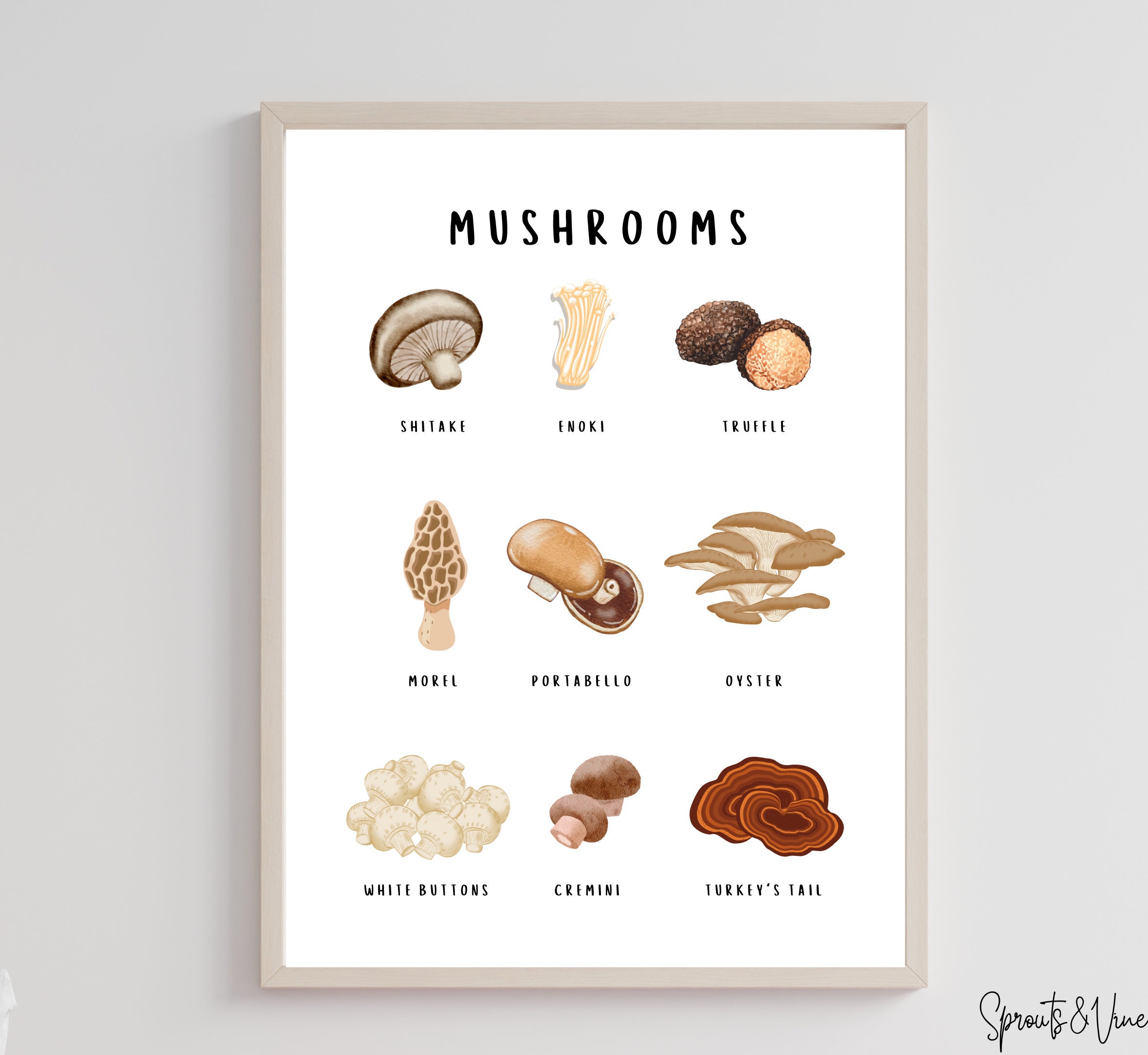 Mushrooms Toadstools Downloadable Prints Watercolor Montessori ...