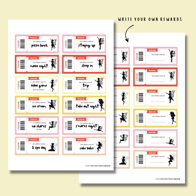 Fairy Reward Coupons | Printable Behavior Chart (PDF) - Etsy