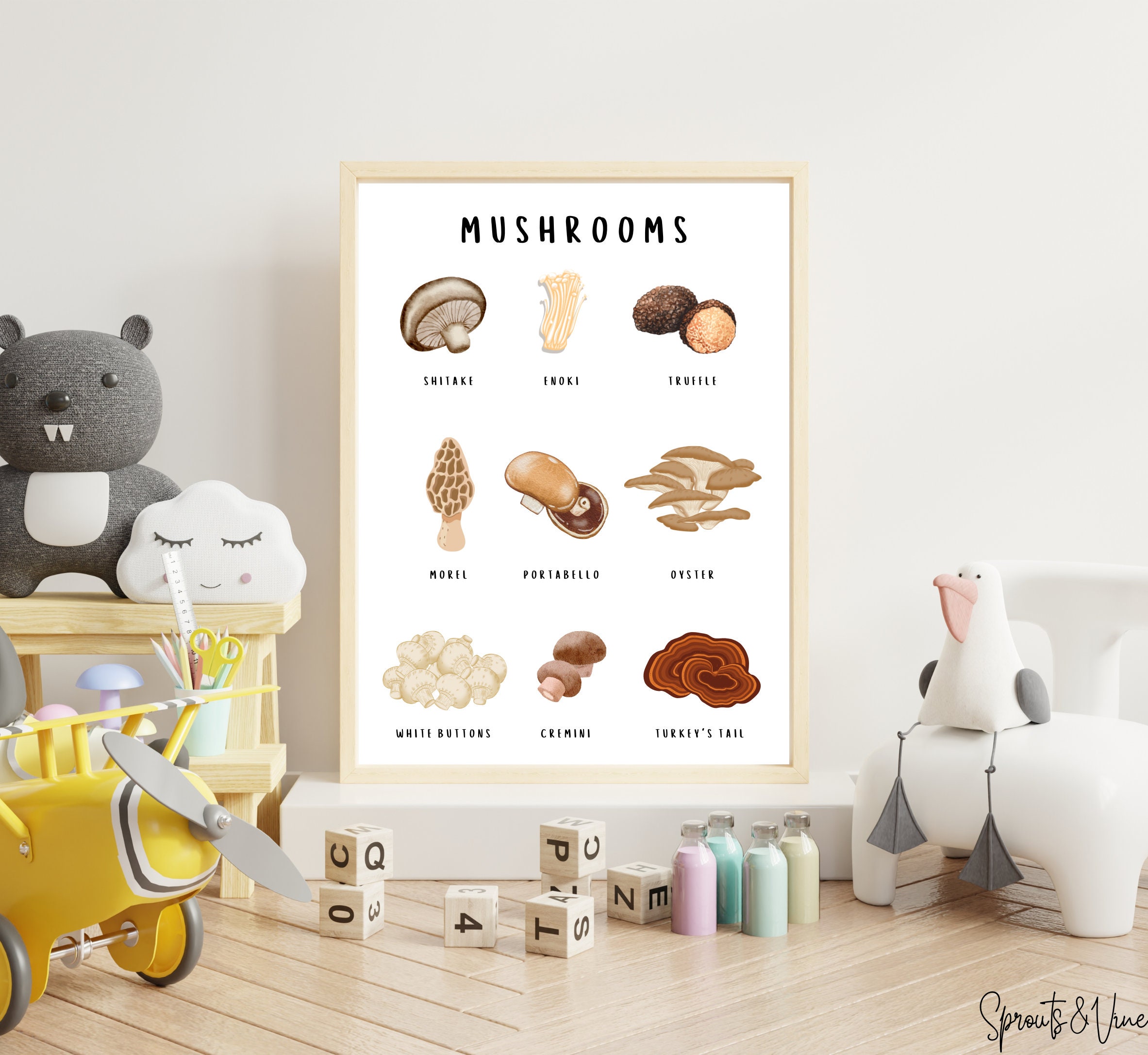 Mushrooms Toadstools Downloadable Prints Watercolor Montessori ...