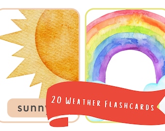16 Weather Cards, Weather Flashcards, INSTANT DOWNLOAD, Printable Kids ...