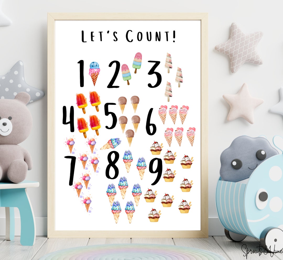 Ice Cream Count to 10, Numbers Poster, Educational Print, Homeschool ...