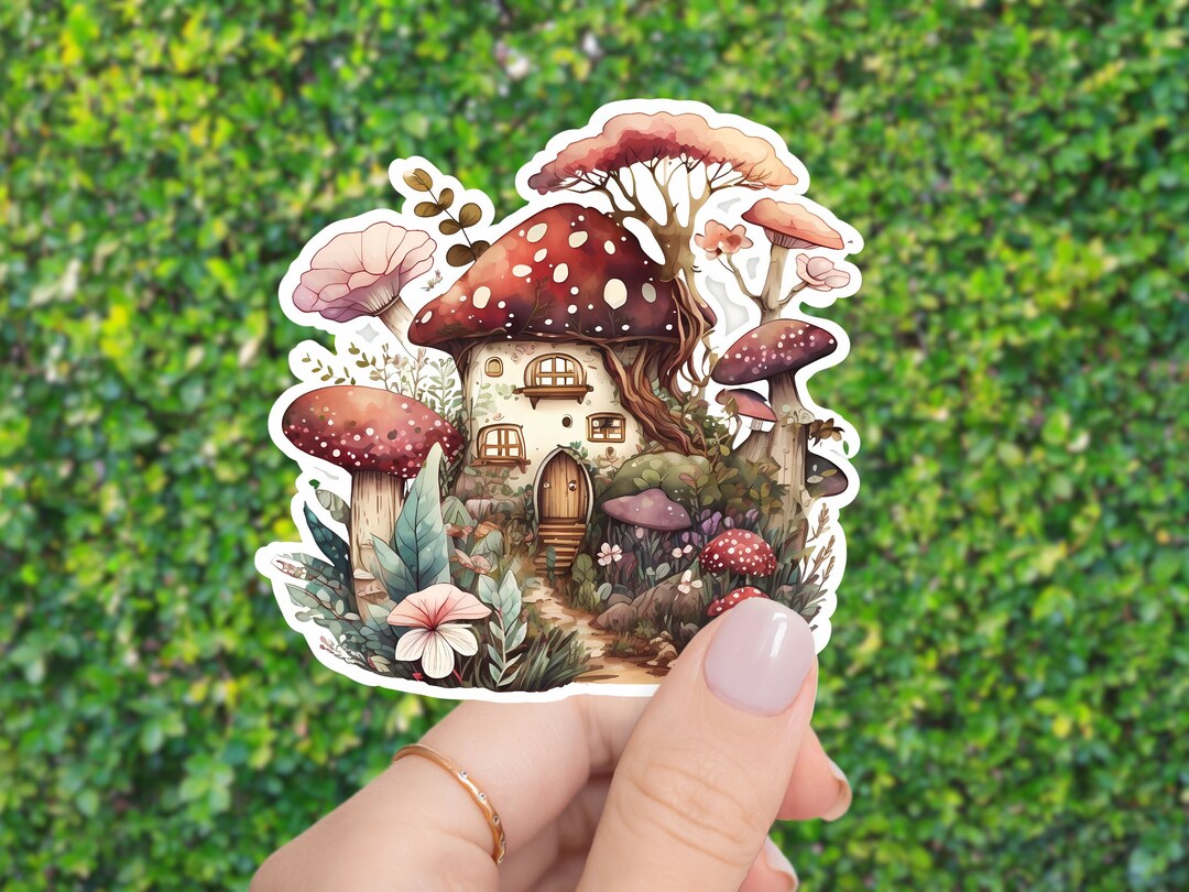 Watercolor Cottagecore Cottage Fairy Mushroom House Sticker Kiss-cut ...