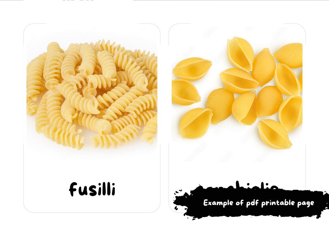 Pasta Shape Montessori Cards, Homeschool Printable (instant Download ...