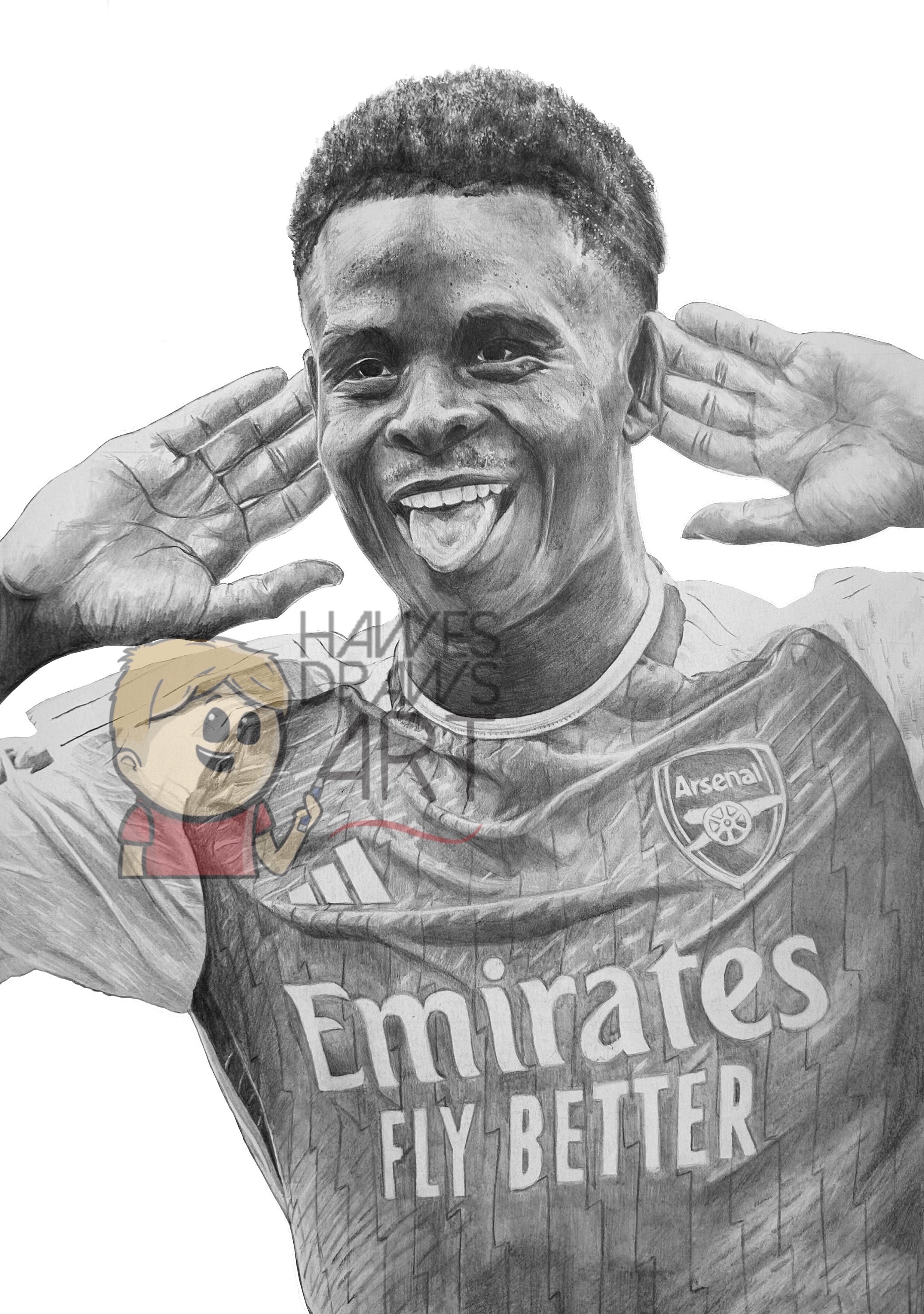 Bukayo Saka - Arsenal FC A4 Pencil Drawing Print - Etsy
