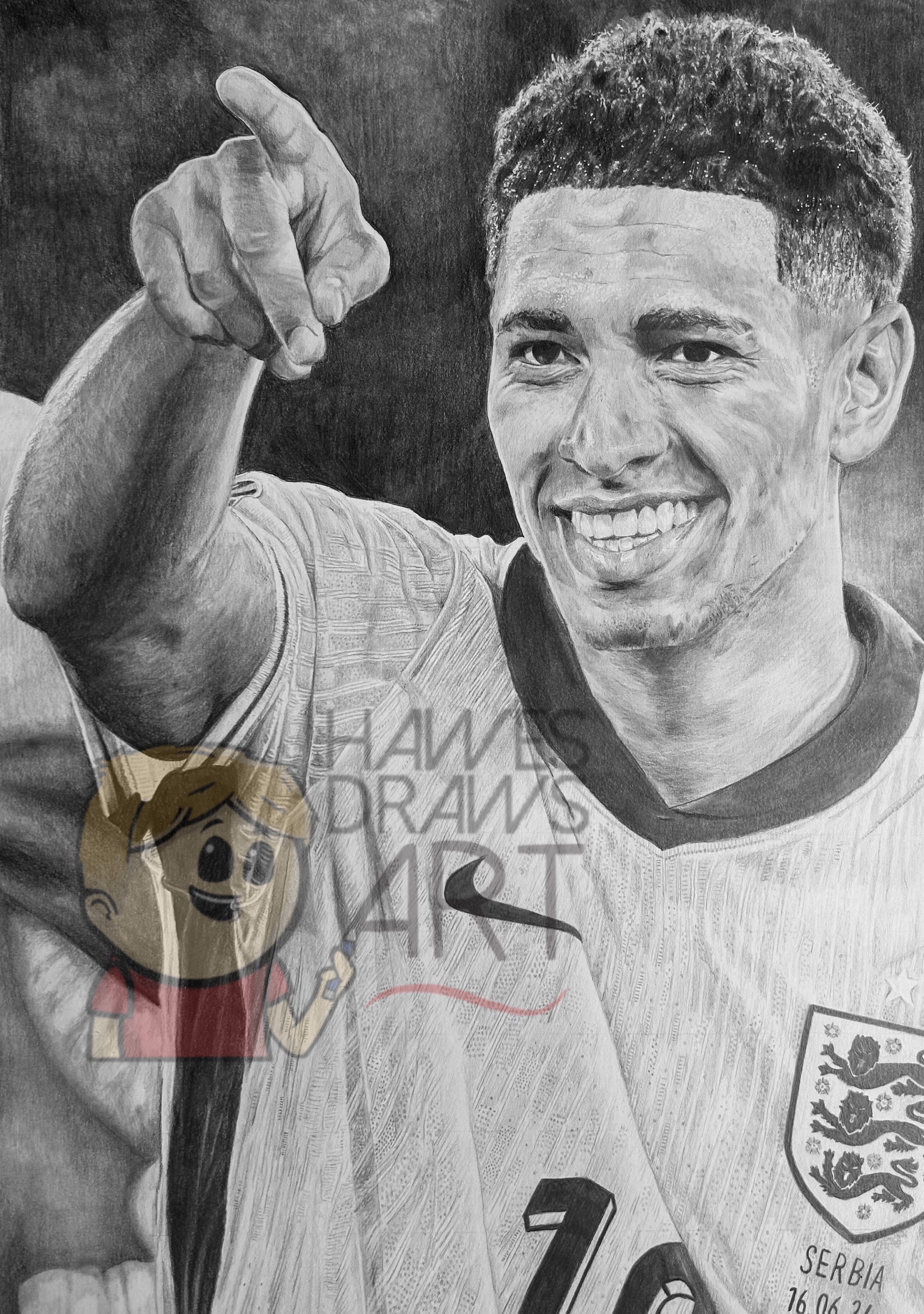 Jude Bellingham + Stadium Background - England FC C A4 Pencil Drawing ...