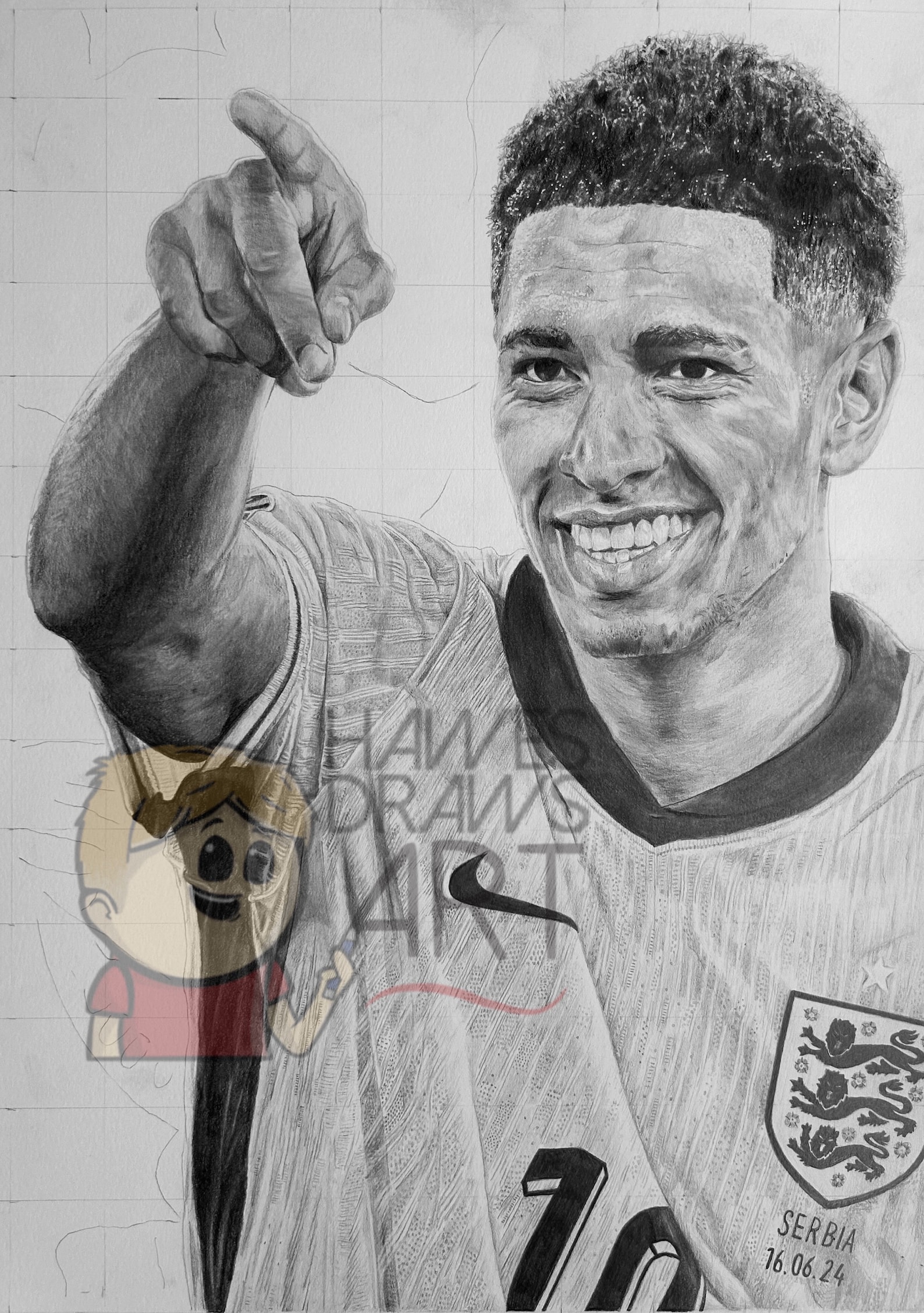 Jude Bellingham- England FC, Euro 2024 A4 Pencil Drawing Print - Etsy UK