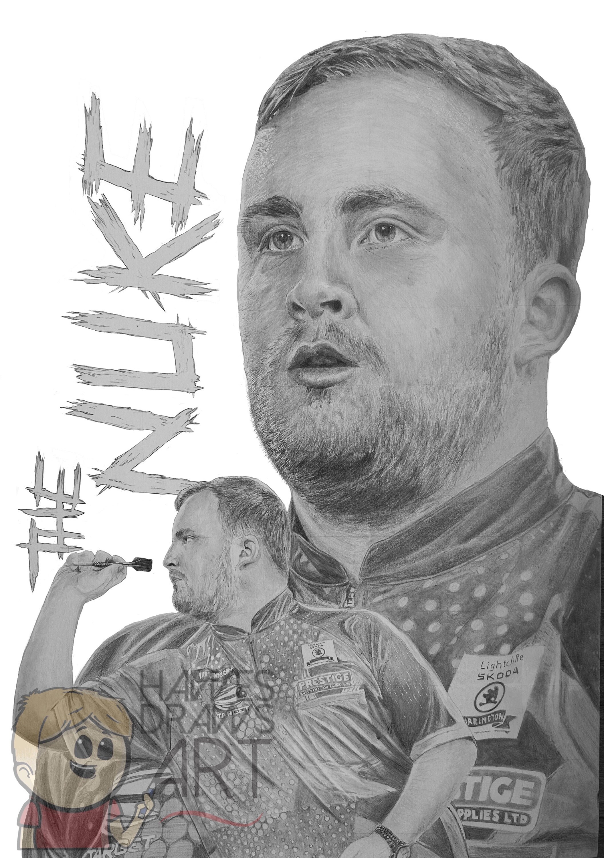 Luke Littler Darts Player Pencil Drawing A4 Print - Etsy