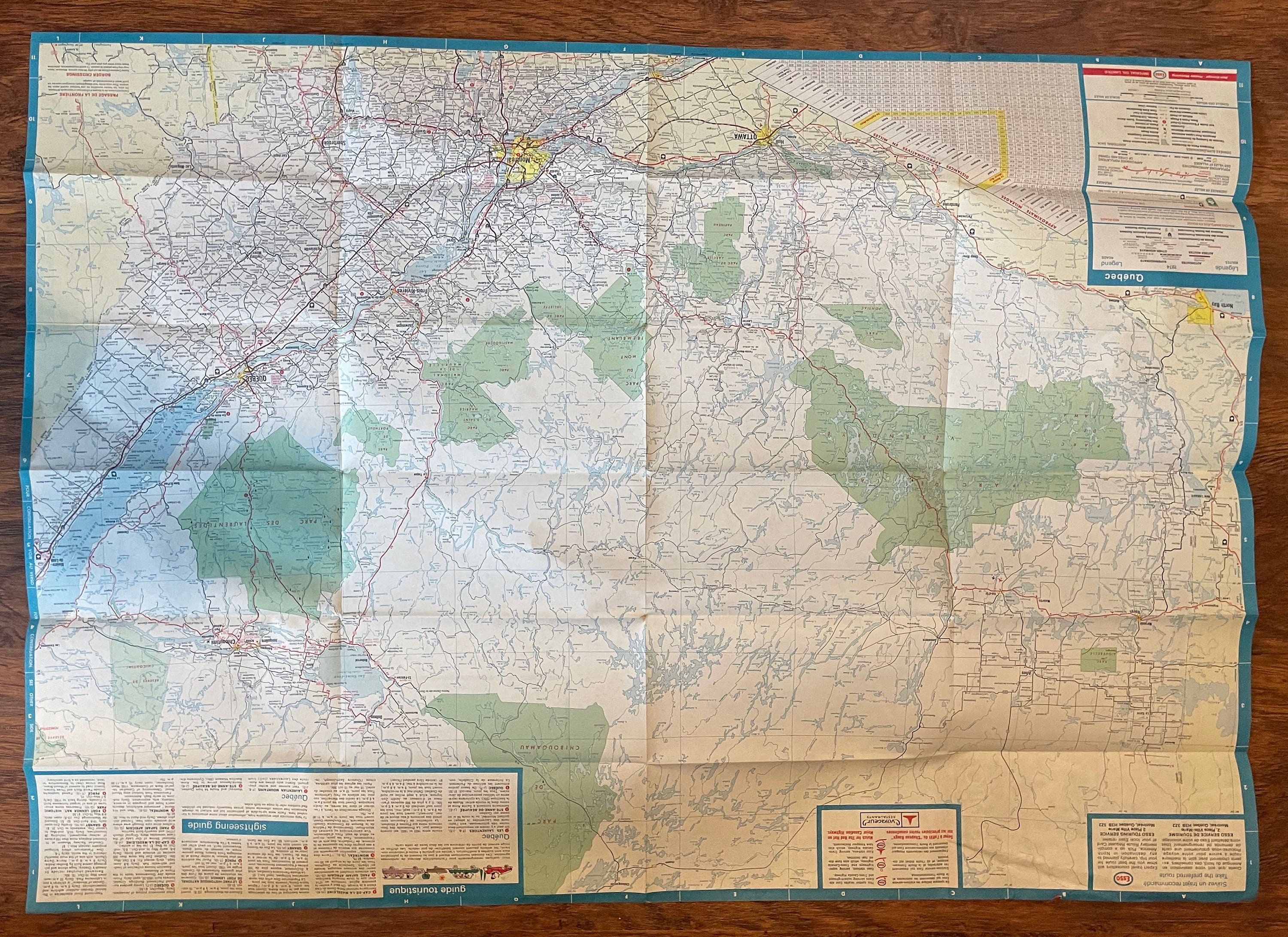 Vintage 1974 Highway Road Map of the Province of Quebec, Canada by Esso ...