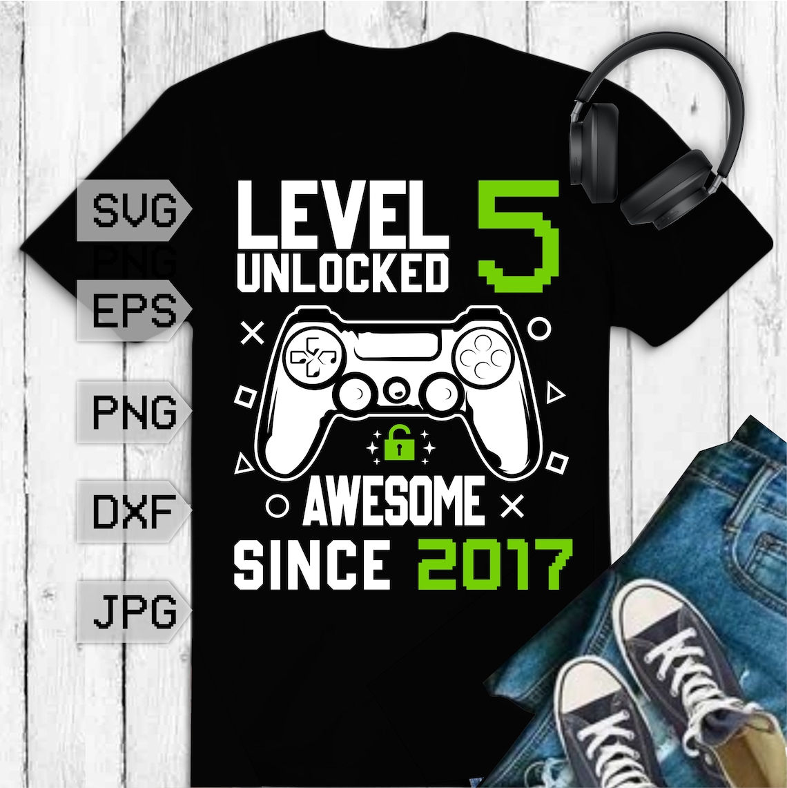 Level 5 Unlocked SVG 5th Birthday Boy Gamer 5 Years Old - Etsy