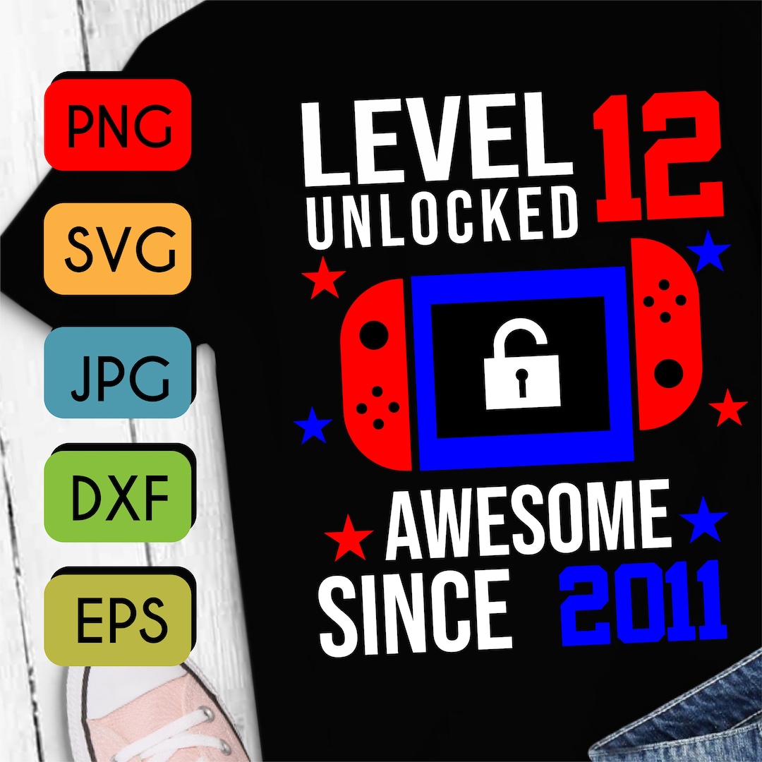 Level 12 Unlocked SVG 12th Birthday Boy Gamer 12 Years Old Joystick for ...