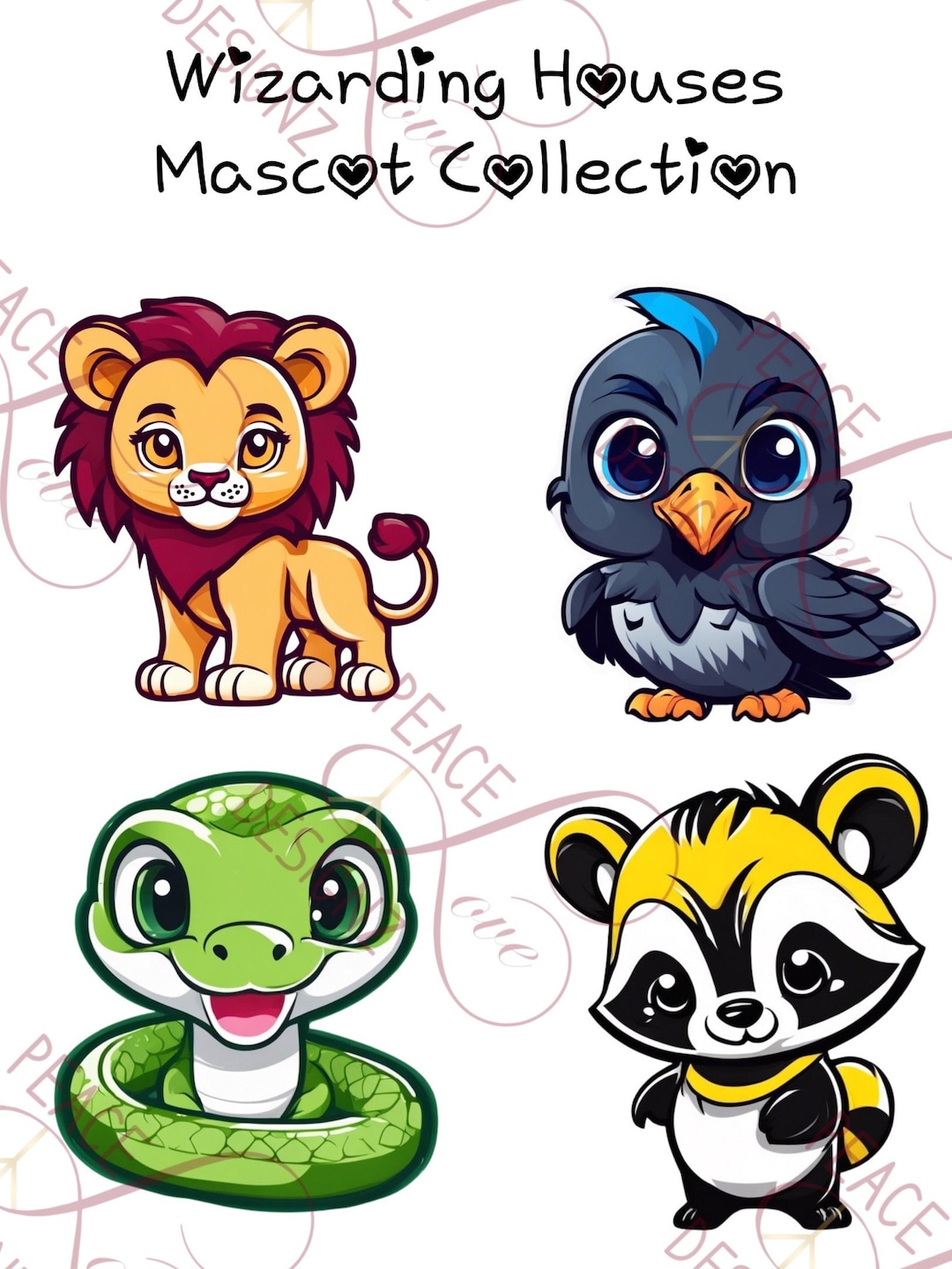 Wizarding Houses Mascot Cartoon Clipart Lion Raven Snake Badger for ...