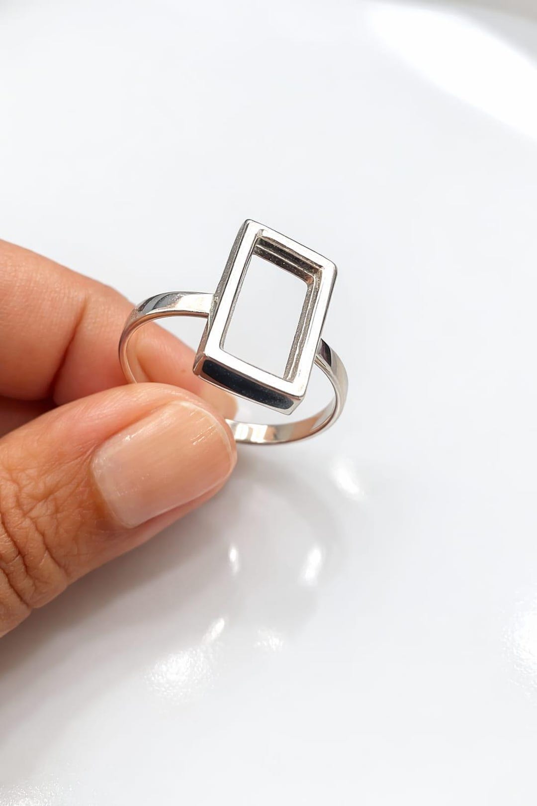 Rectangle Open Bezel Ring for Resin Art, Geometric UV Resin Ring Base ...
