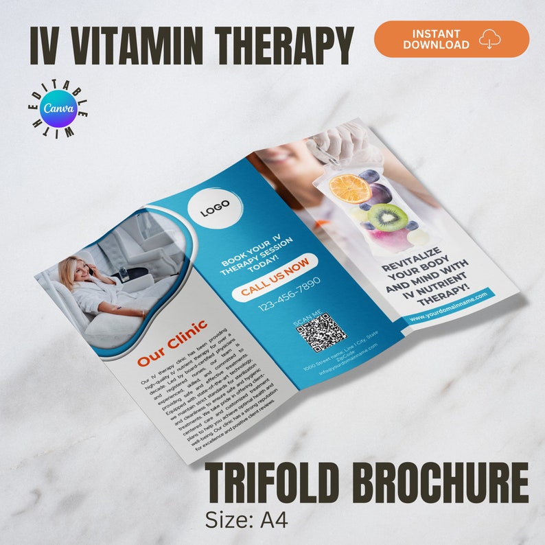 Professional IV Therapy Trifold Design Template - Customize Your Clinic ...