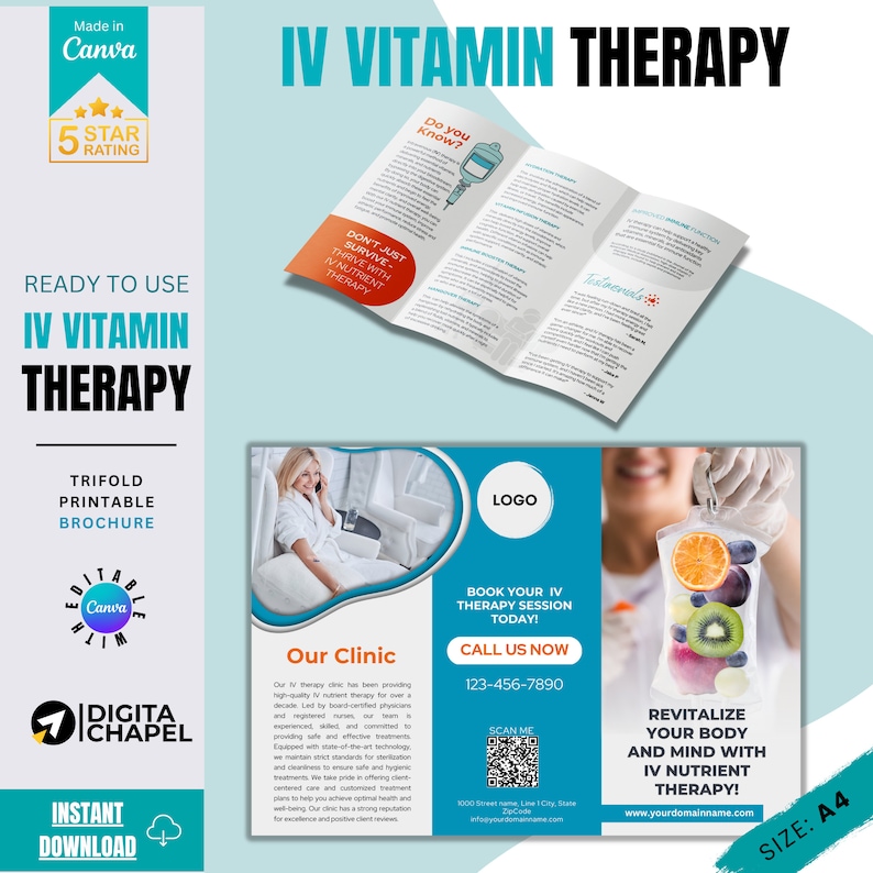 Professional IV Therapy Trifold Design Template - Customize Your Clinic ...