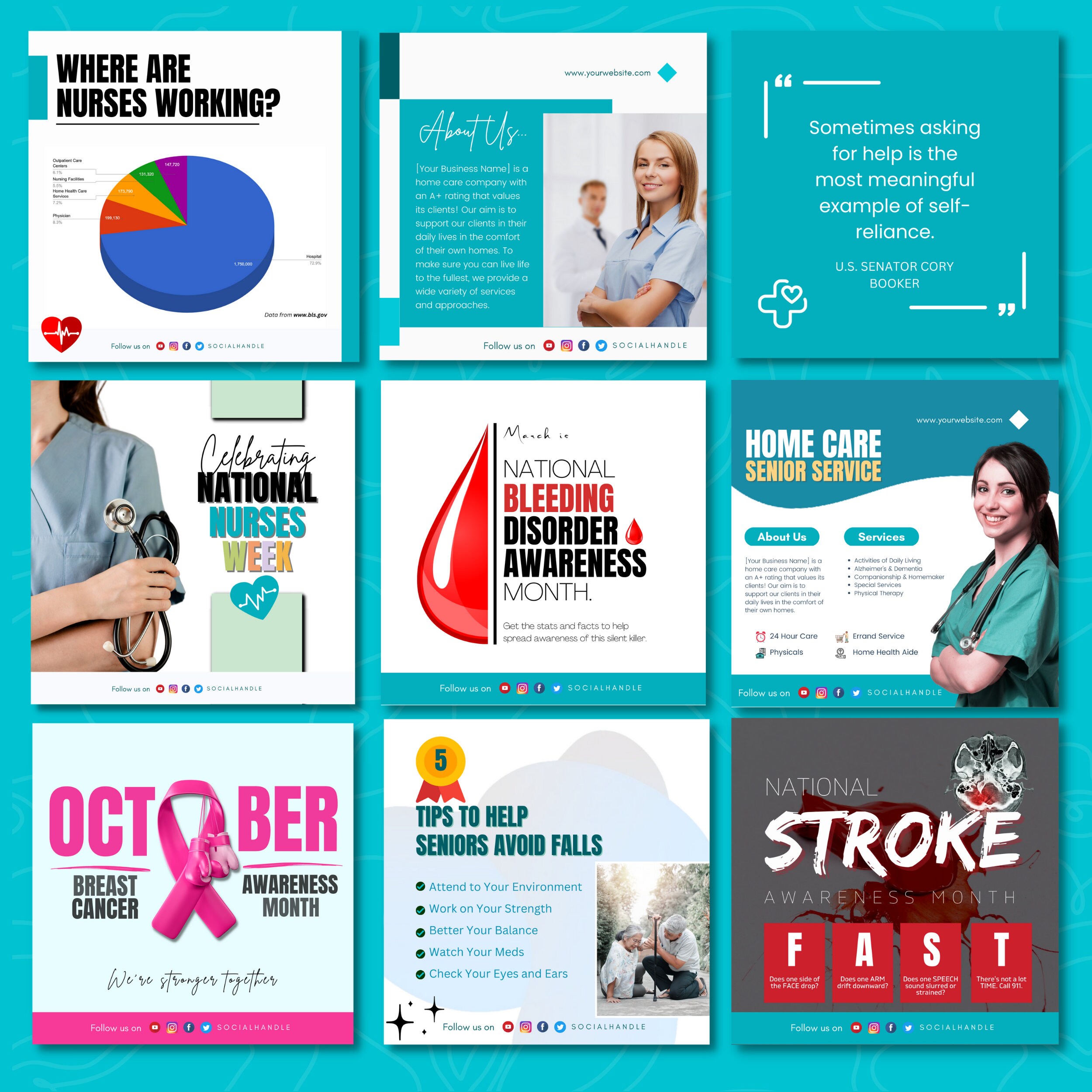 Instagram Post Templates for Home Care | Homecare Instagram | Creative ...