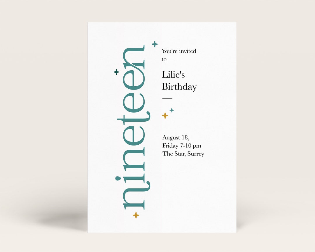 19th Birthday Invitation Template Cool and Stylish Printable Birthday ...