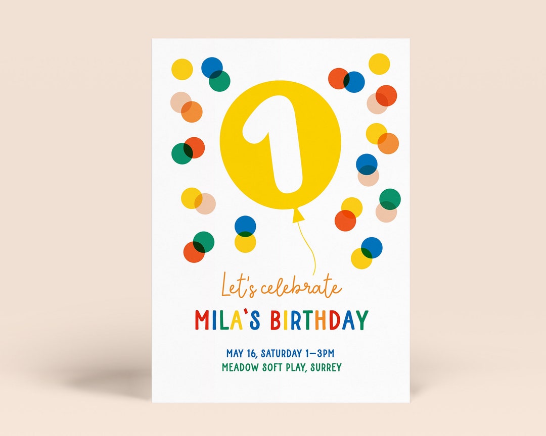 Printable 1st Birthday Invitation Template Electronic Confetti Theme ...
