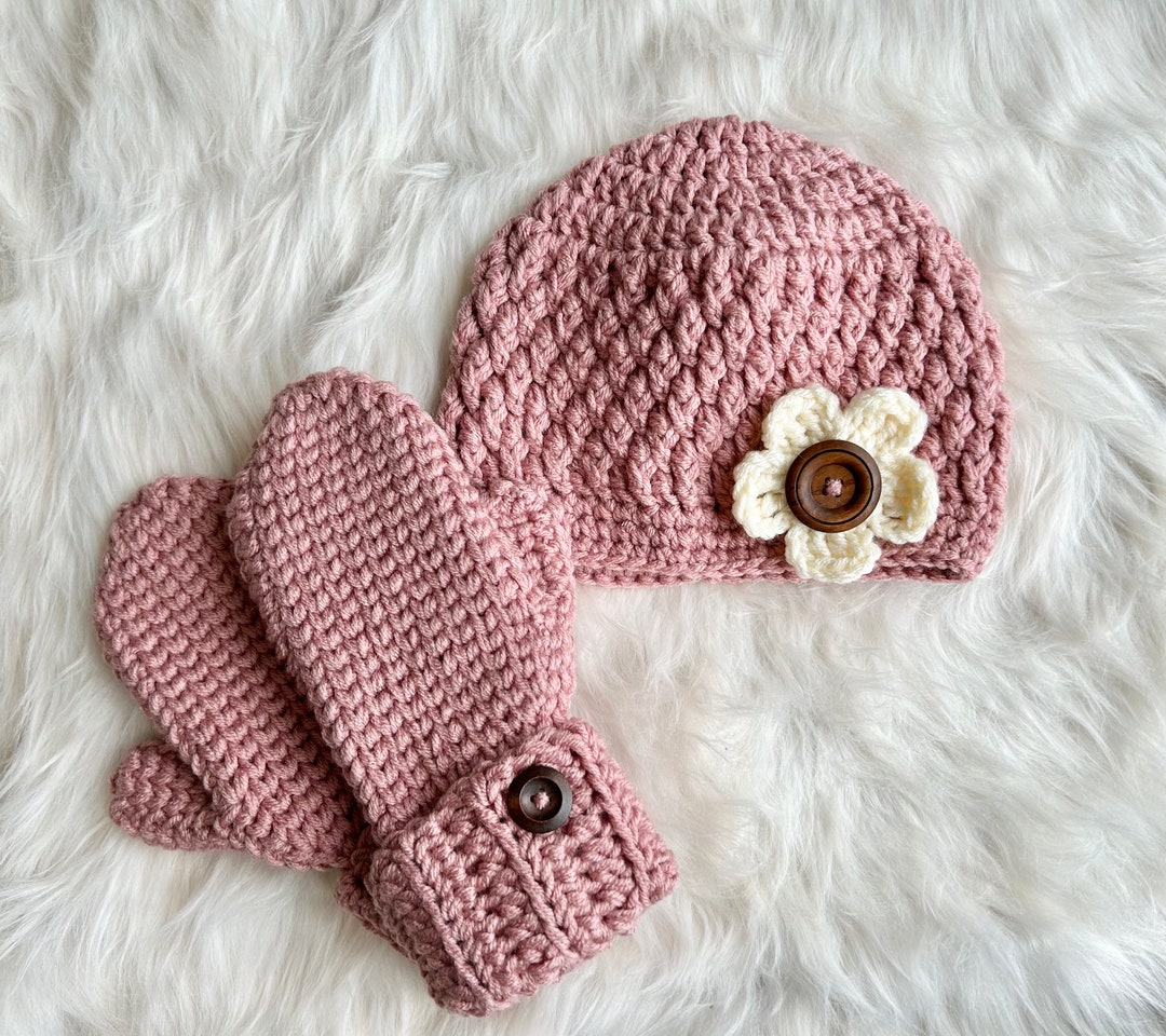 Beanie and Mitten Set, Winter Hat and Glove Set, Birthday Gift for Mom ...