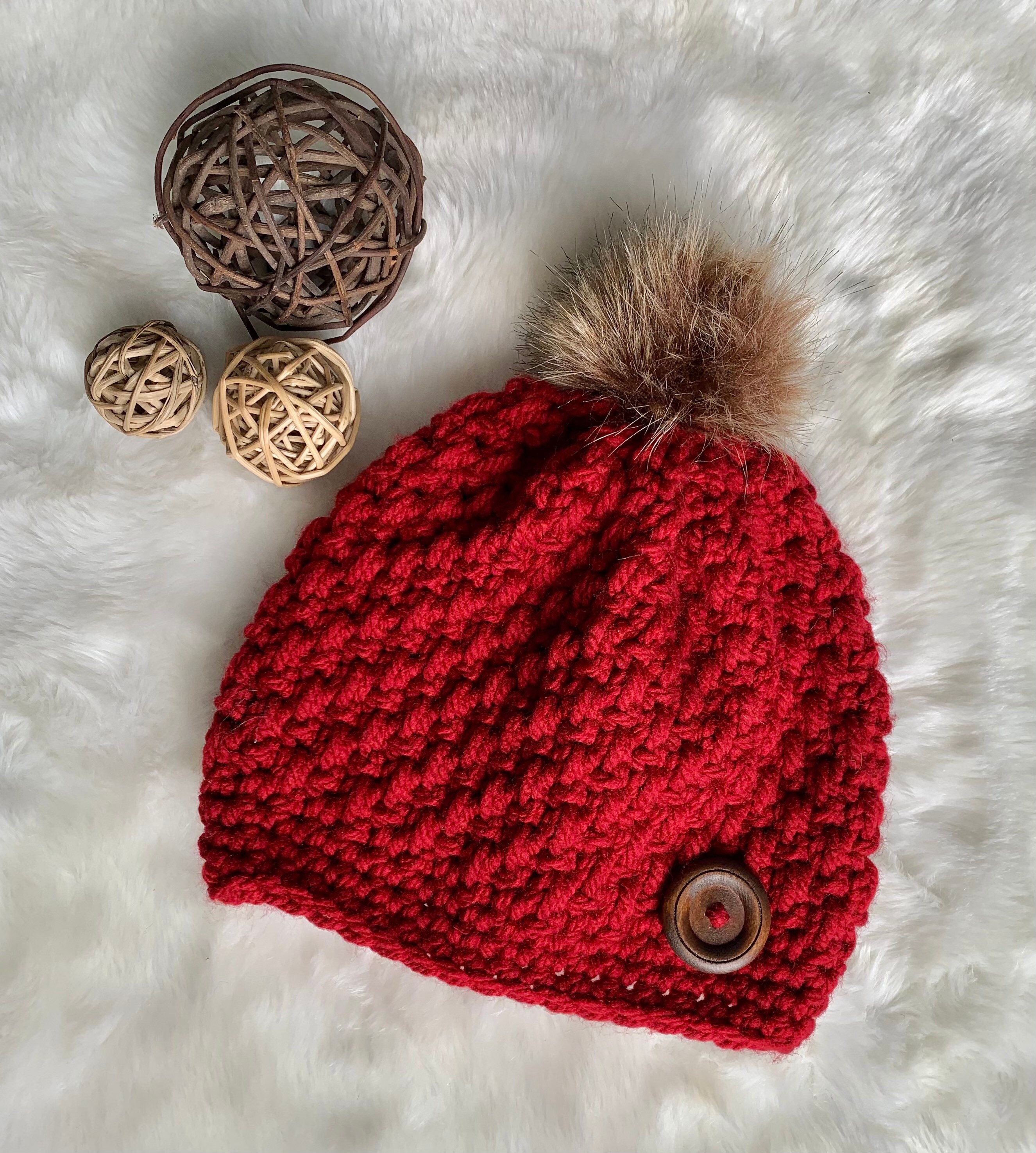 Crochet Winter Hat Red Beanie Pom Pom Hat for Girls Tween - Etsy Singapore