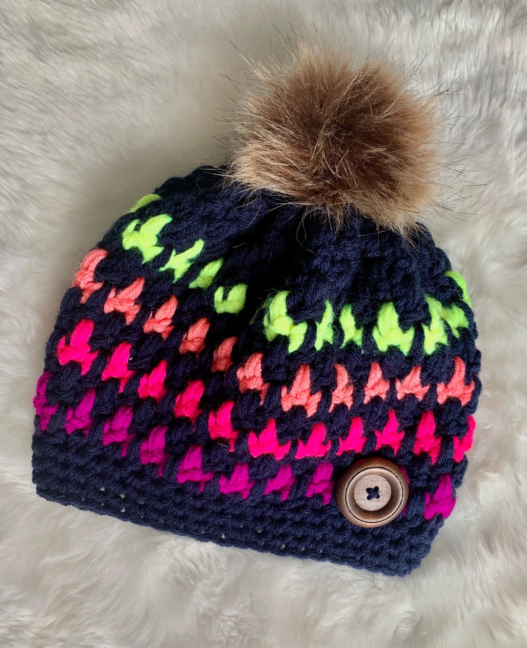 Crochet Winter Hat for Kids, Neon Hat for Girls, Christmas Gift for ...
