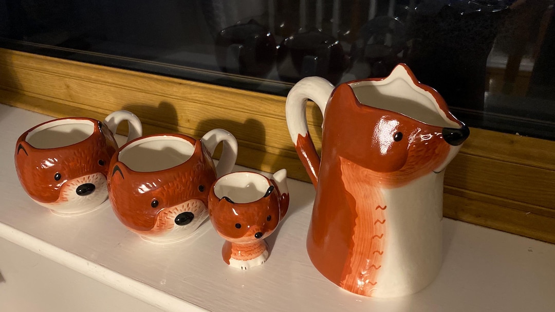 Red Fox Ceramic Set - Jug, Mugs, Egg Cup - Etsy