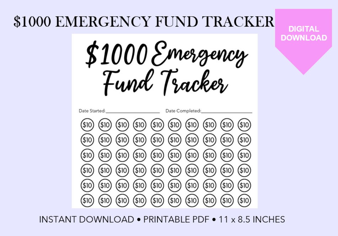1000 Emergency Fund Tracker 1000 Savings Tracker 1K Savings Challenge ...