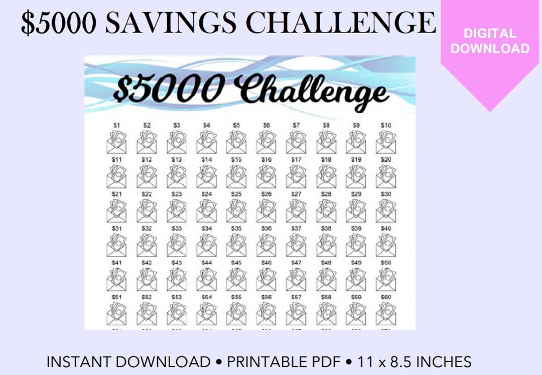 5K in 100 Days - 5000 Savings Challenge Printable, Money Saving ...