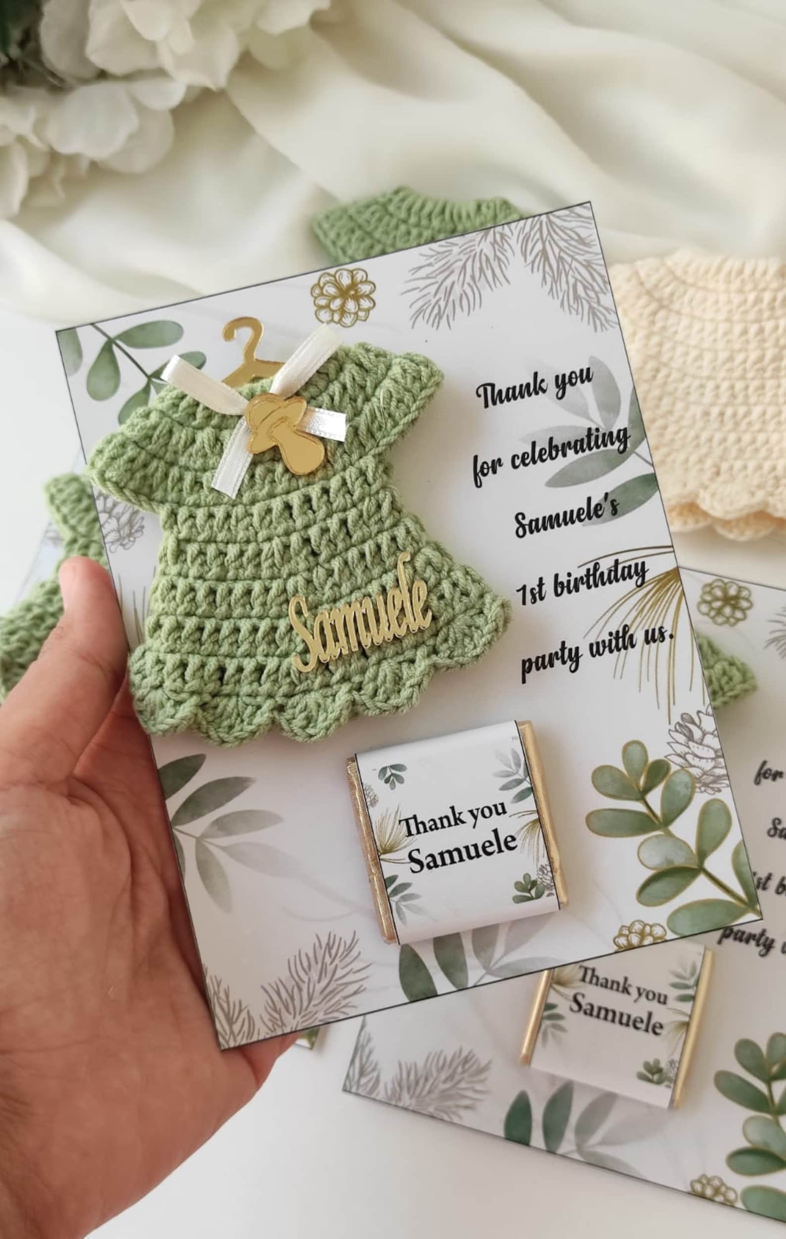 Rustic Baby Shower Favor: Crochet Dress Magnet, Personalized Card - Etsy
