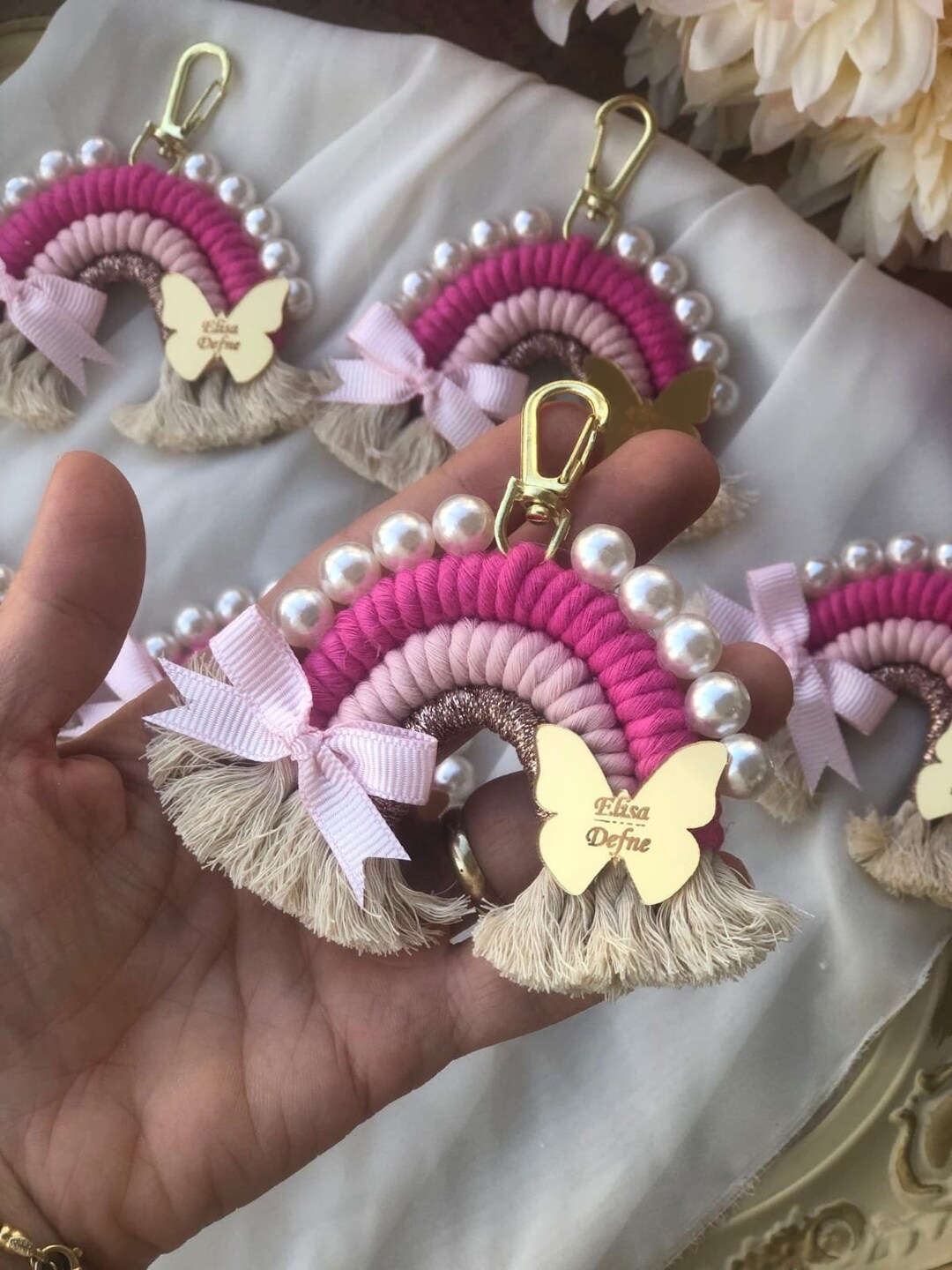 Baby Shower Macrame Keychain Gifts, Butterfly Favors, Rustic Macrame ...