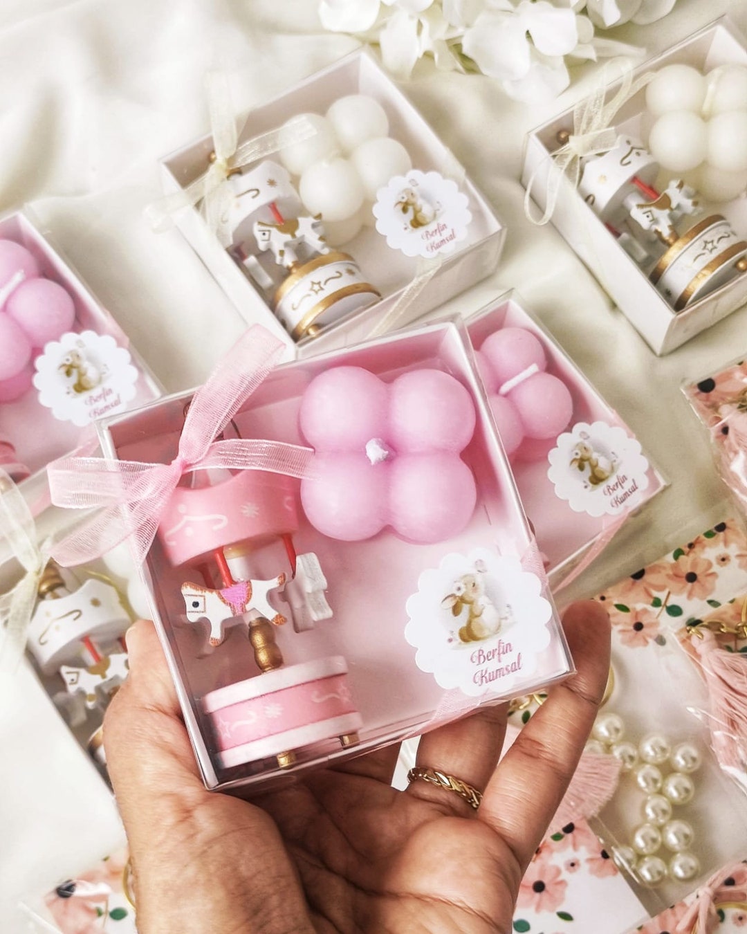 Custom Carousel Party Gifts, Baptism Candle Favors, New Born Favor for Guests, Chrisening Favor ...